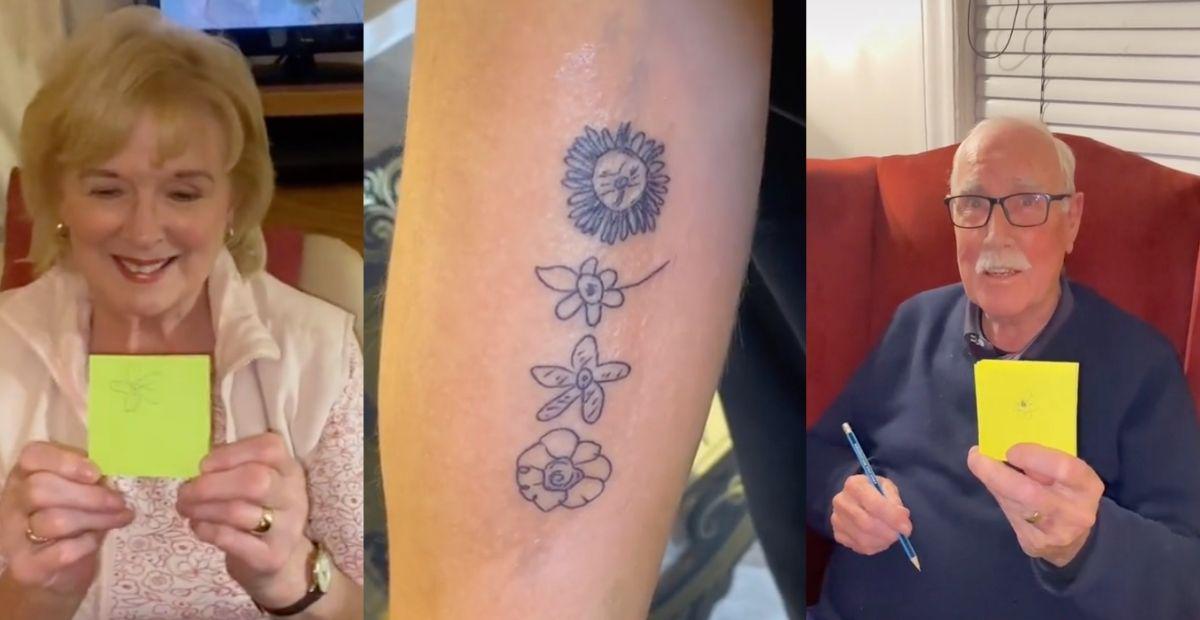 She got all four of her grandparents to draw a flower. Then surprised ...